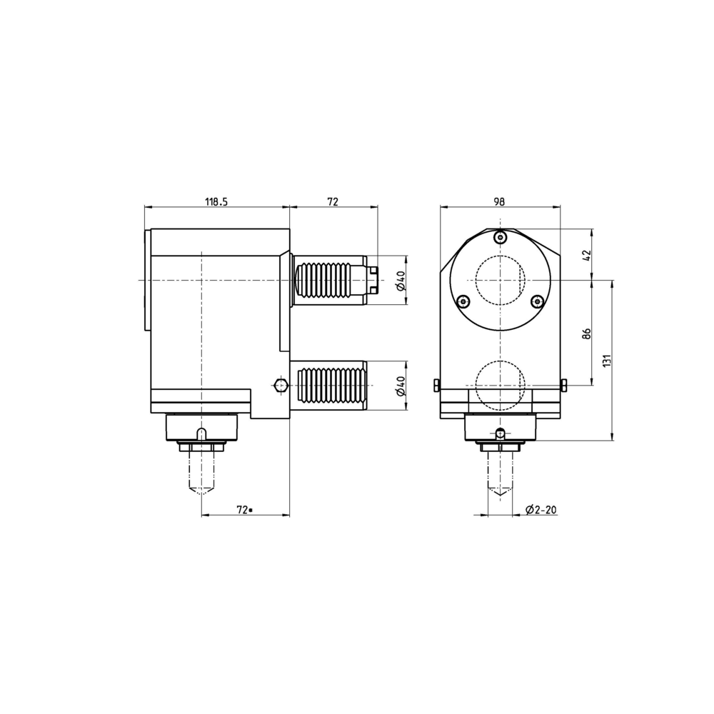 Bohr- Fräskopf, abgewink. Spannzangenaufn., ER32A, Kühlmittel extern ...