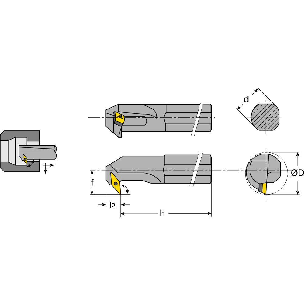 Miniaturbohrstange E0406 SV95C-R 05 AX, Anstellwinkel 50°, für VC.T ...